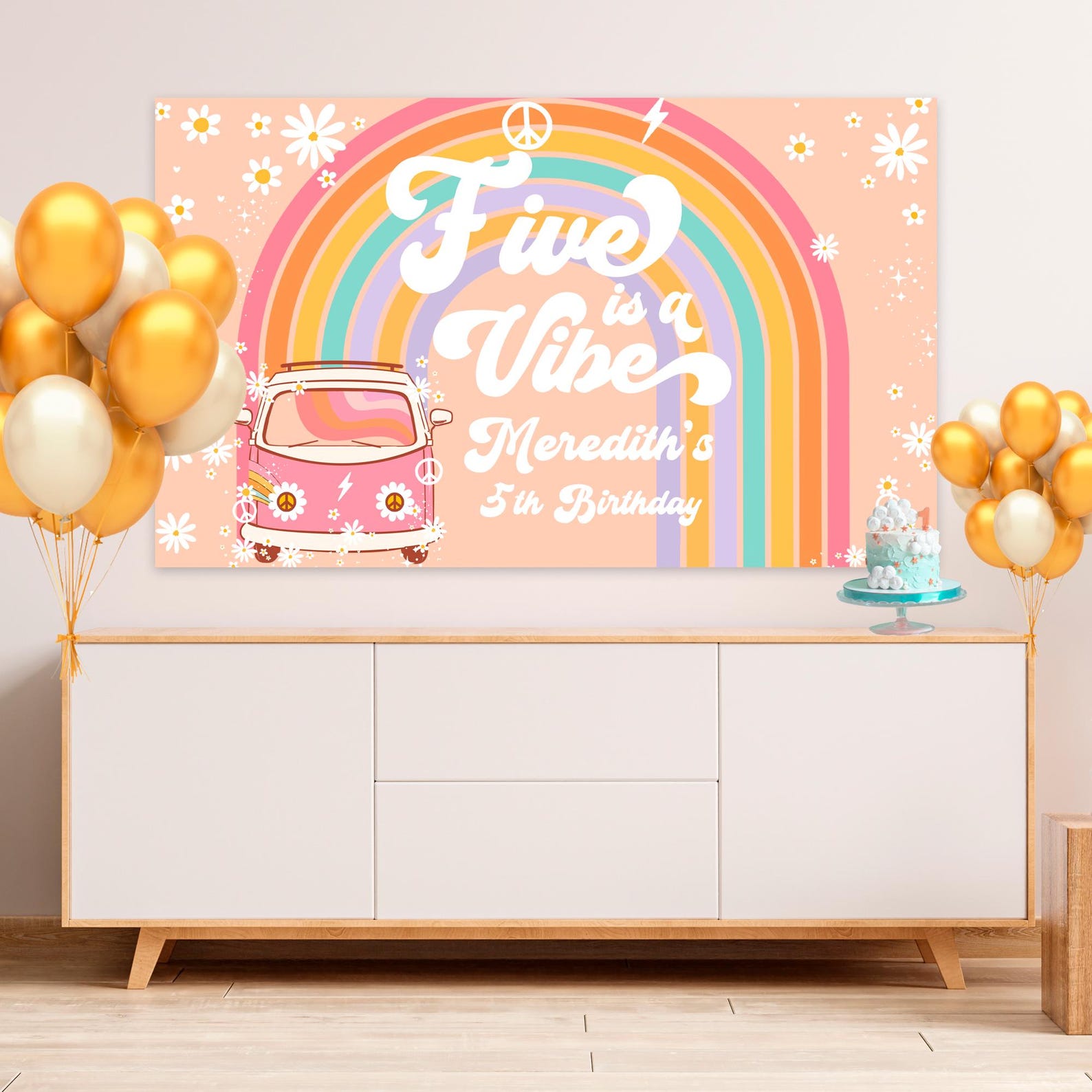 EDITABLE Groovy Birthday Backdrop Five is a Vibe Groovy Decorations ...