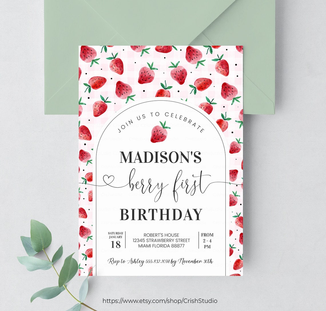 EDITABLE Berry First Birthday Invitation Strawberry Invitation ...