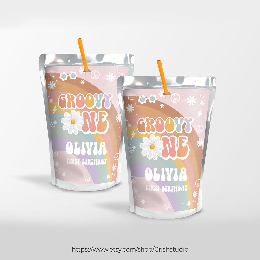 EDITABLE Groovy ONE Juice Label First Birthday Groovy Party Juice Pouch ...