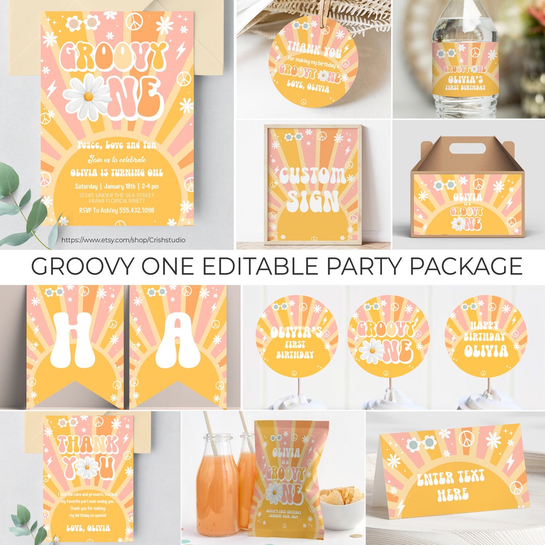 EDITABLE Groovy ONE Birthday Package First Birthday Groovy Party ...