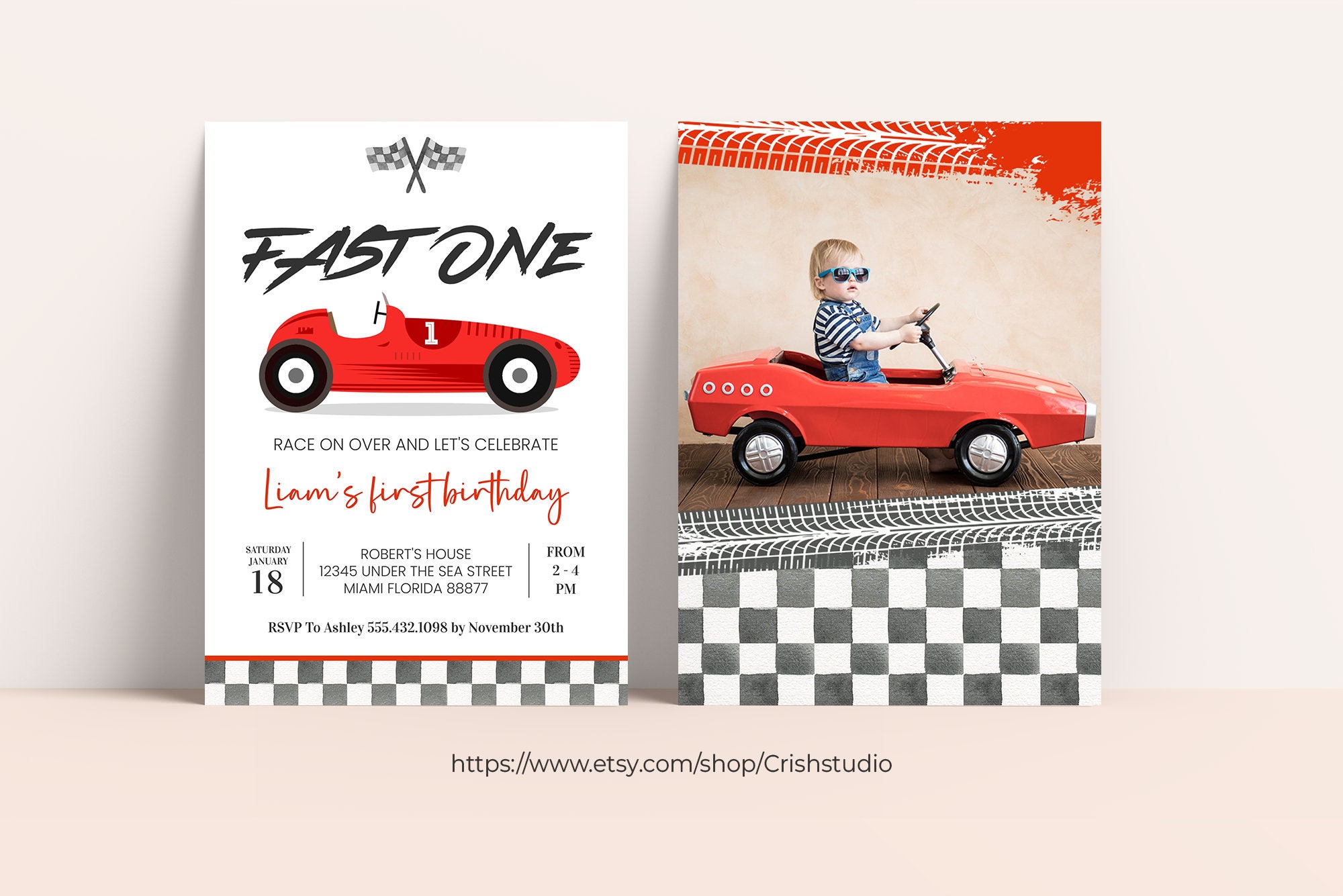 Editable Fast ONE Birthday Invitation Race Car 1st Birthday Invite ...