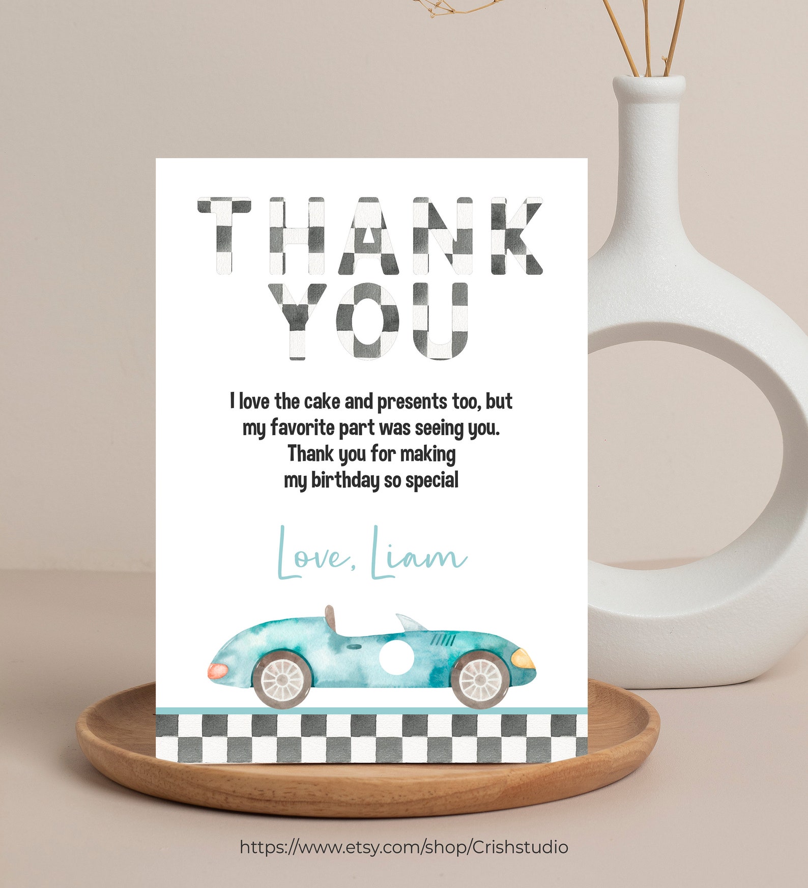 Editable TWO Fast Birthday Thank You Card Racecar 2nd Birthday Note Car ...
