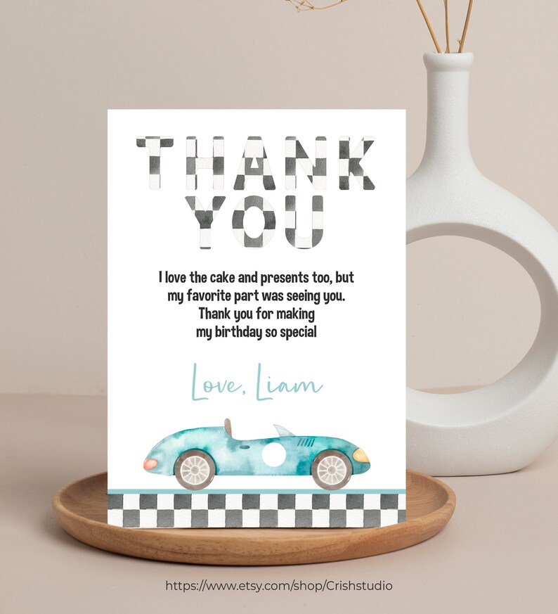 Editable TWO Fast Birthday Thank You Card Racecar 2nd Birthday Note Car ...