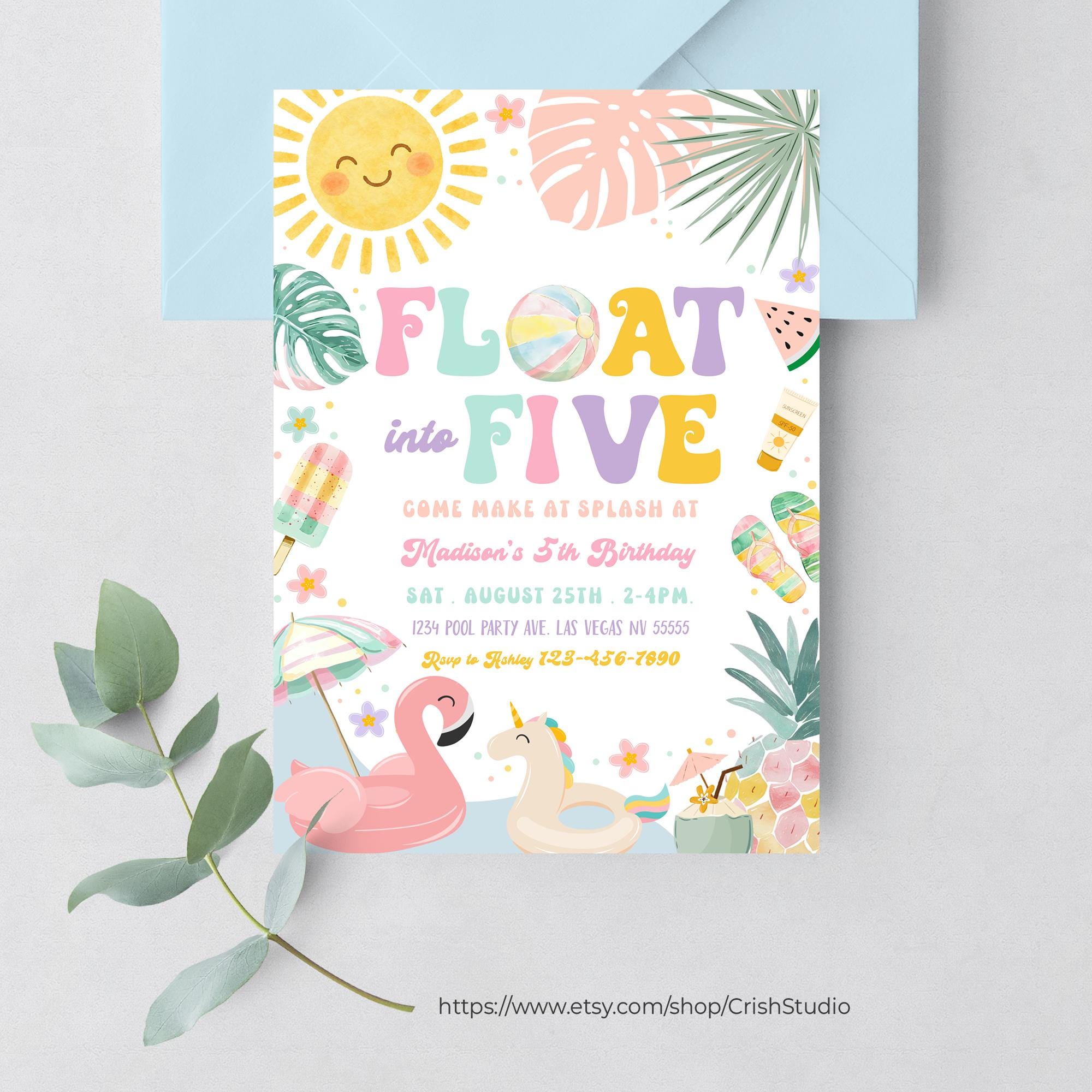 Editable Float Into Five Pool Party Birthday Invitation Pool Party With ...