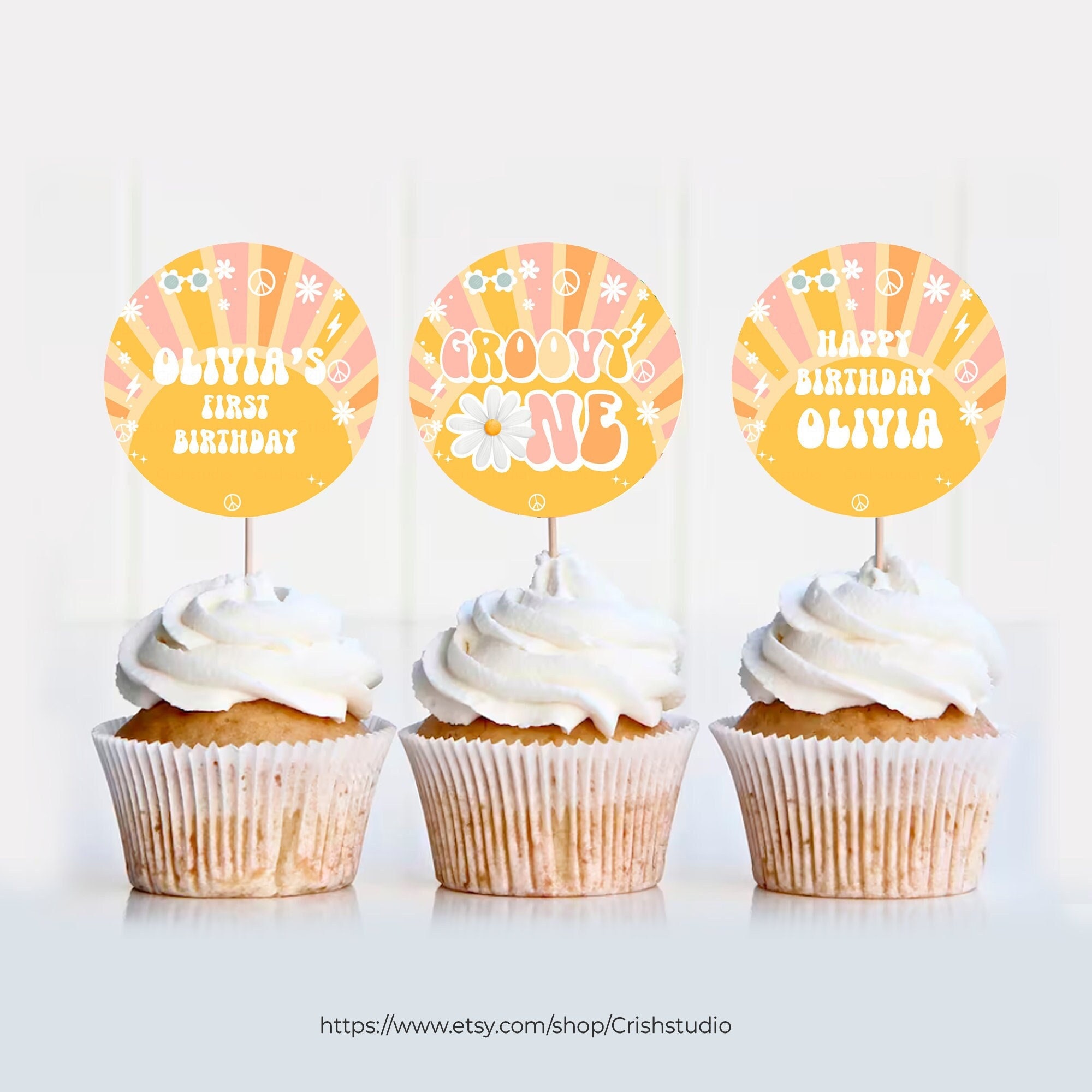 EDITABLE Groovy ONE Cupcake Toppers First Birthday Groovy Party ...