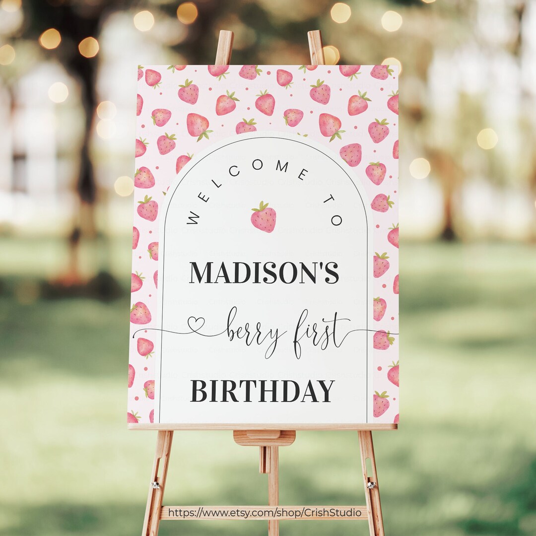 Berry First Birthday Welcome Sign Strawberry Birthday Editable Birthday ...