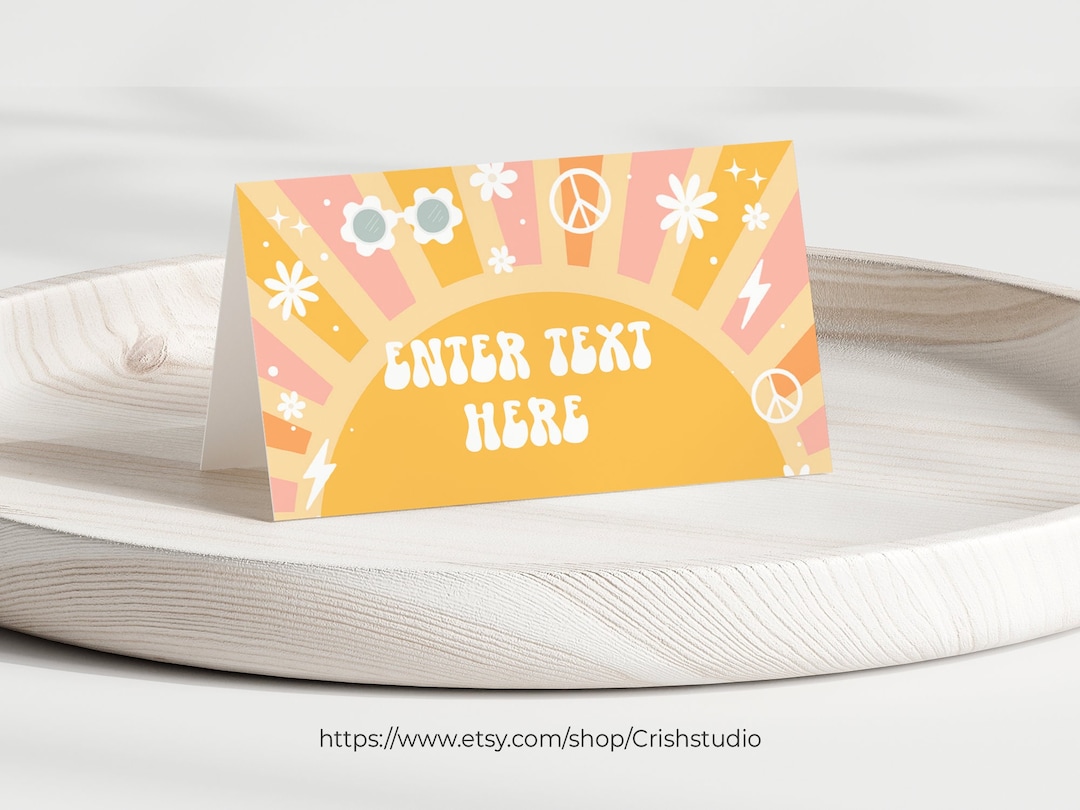 EDITABLE Groovy Food Tags Daisy Buffet Label Hippie Tent Card 70's ...