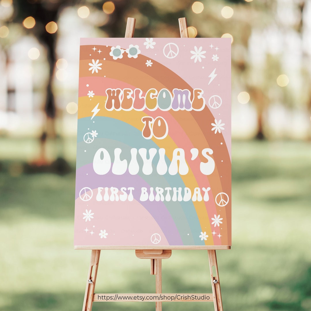 EDITABLE Groovy ONE Welcome Sign First Birthday Groovy Party Birthday ...