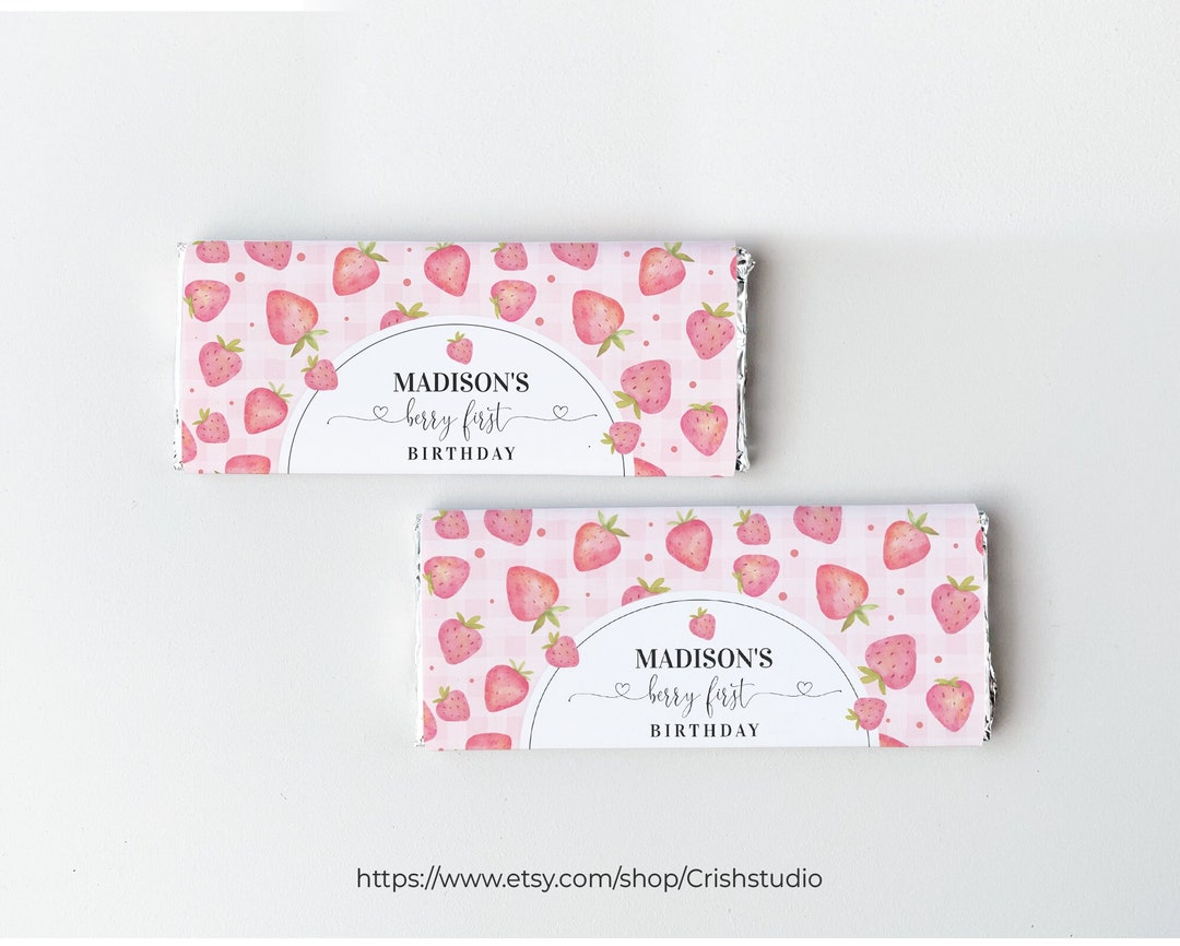 Berry First Birthday Candy Bar Strawberry Birthday Candy Bar Wrapper ...