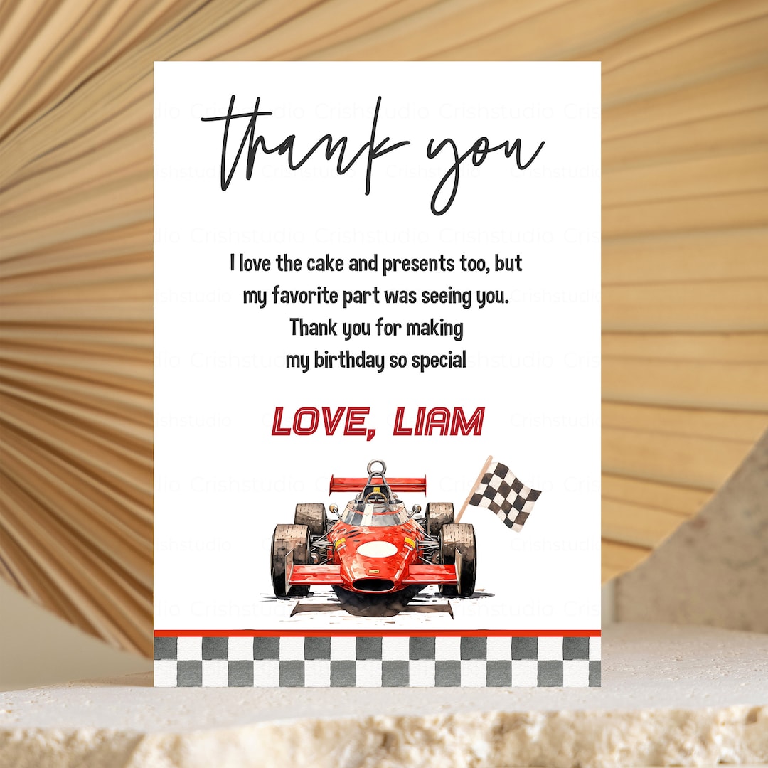 Editable TWO Fast Birthday Thank You Card Race Car 2nd Birthday ...