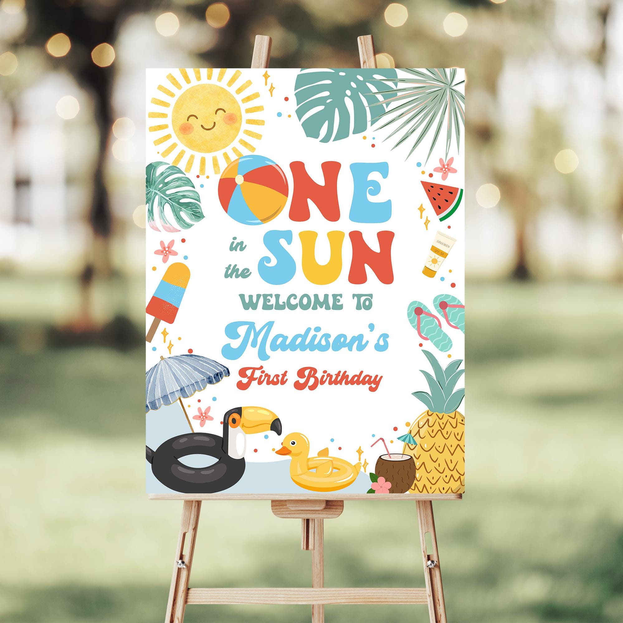 Editable One in the Sun Pool Party Welcome Sign Birthday Sign Pool ...