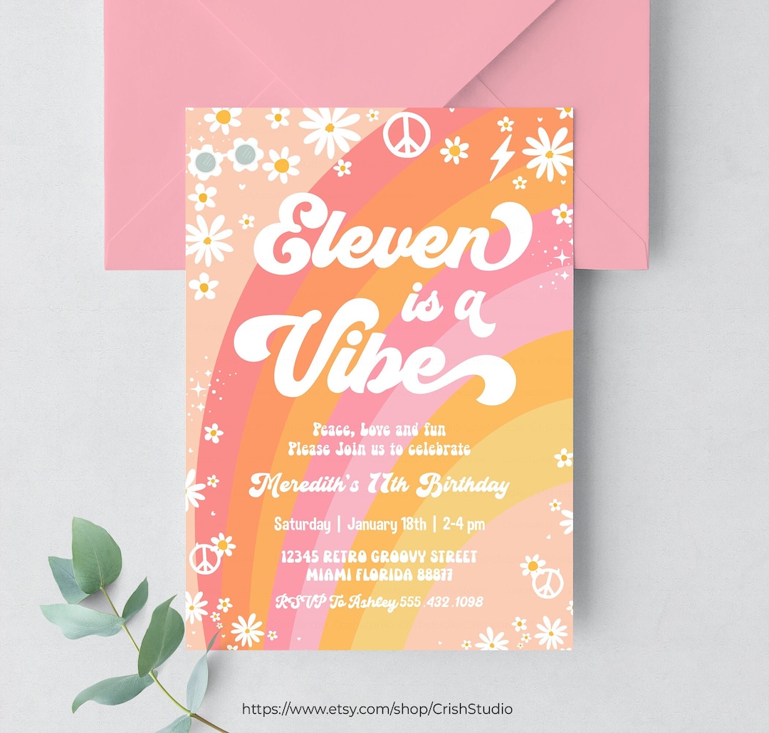 Eleven is A Vibe Birthday Invitation Hippie Van Editable 11th Birthday ...