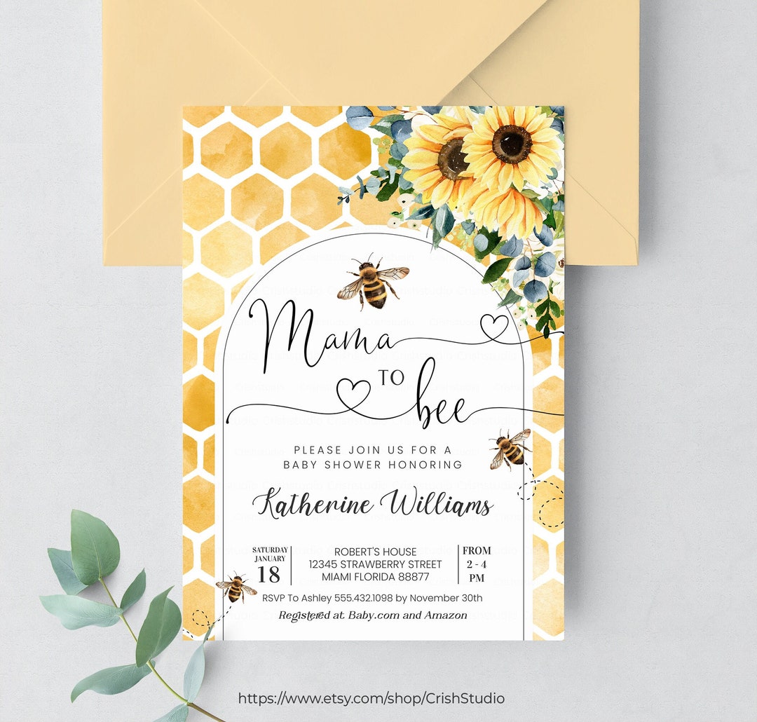 EDITABLE Mama to Bee Baby Shower Invitation Bee Theme Baby Shower Honey ...
