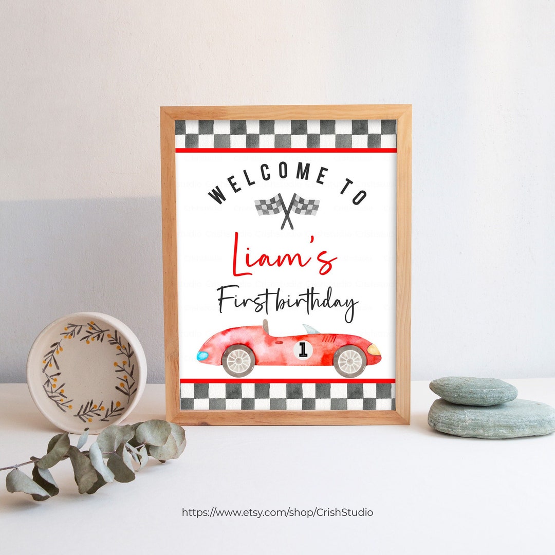 EDITABLE Fast One Birthday Party Signs Racecar Welcome Sign Decorations ...