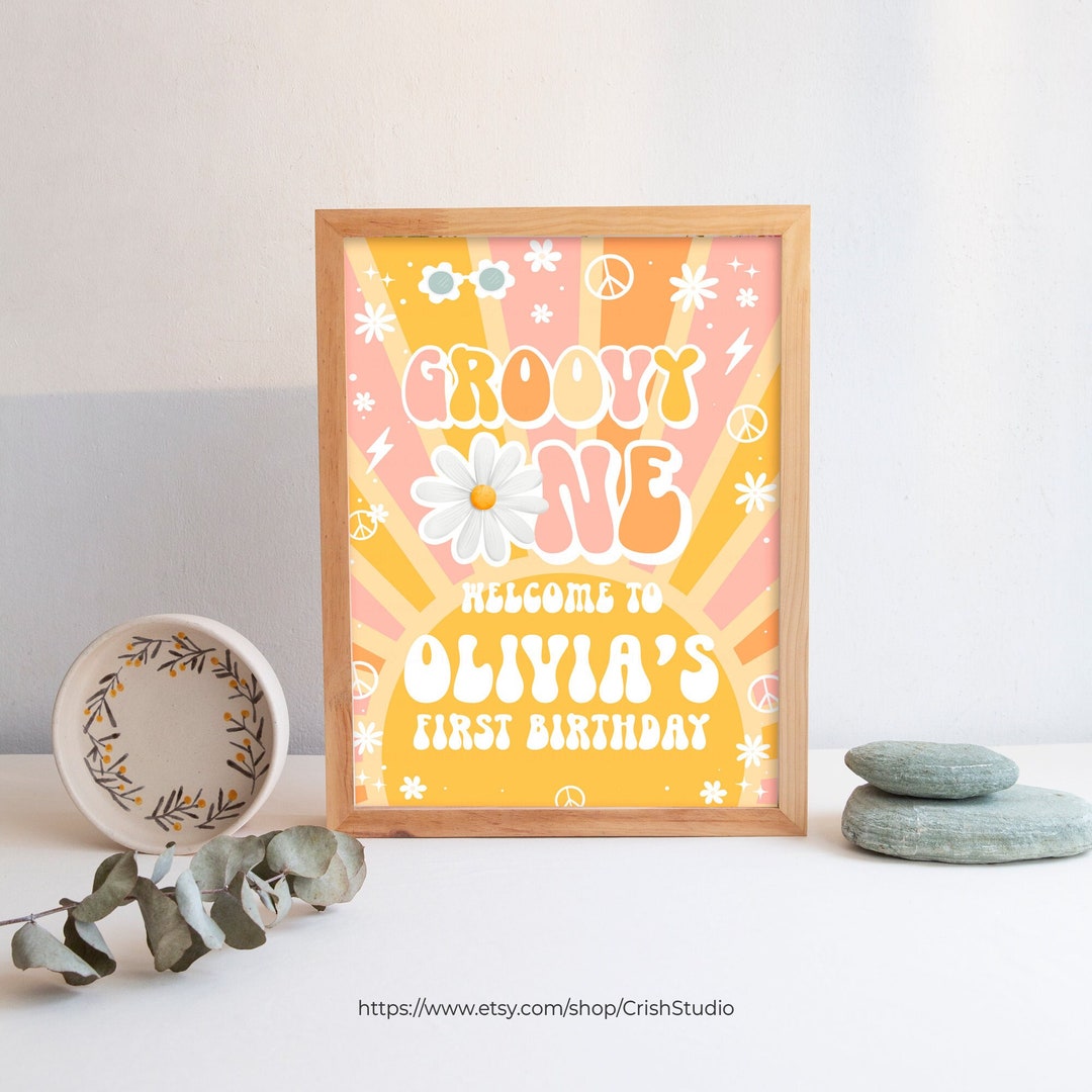EDITABLE Groovy ONE Welcome Sign First Birthday Groovy Party Birthday ...