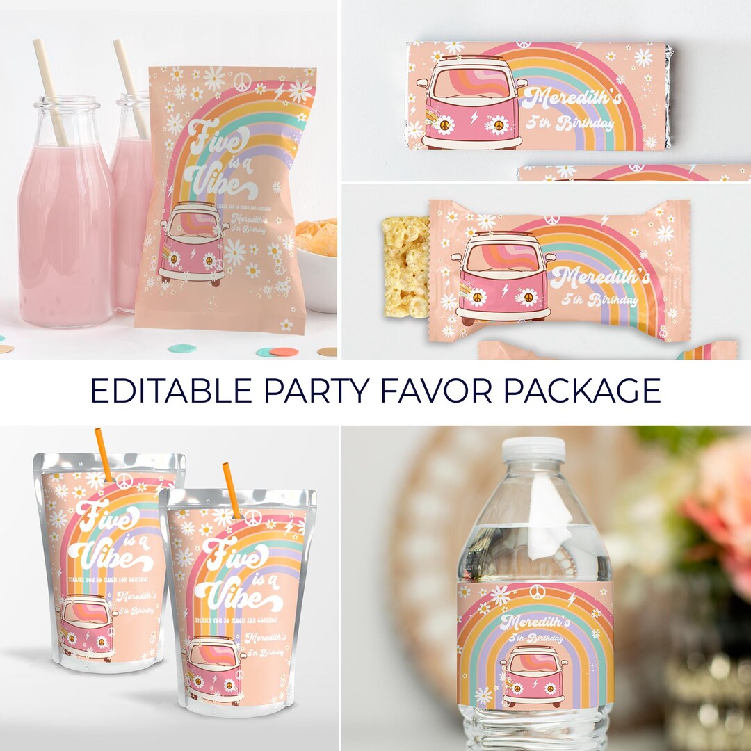 EDITABLE Groovy Birthday Party Favor Package Five is a Vibe Groovy ...