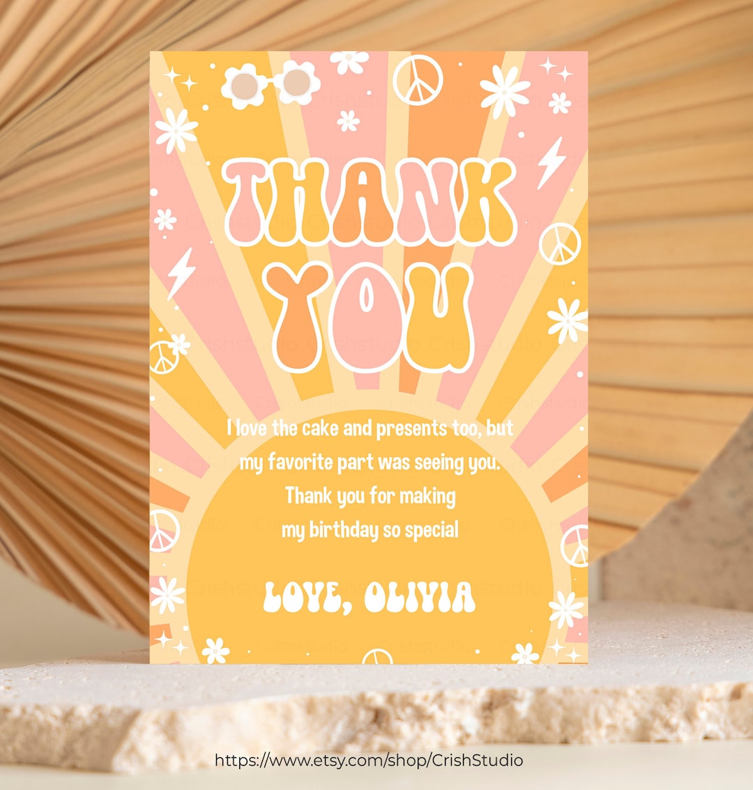 Groovy Thank You Card Two Groovy Editable Groovy One Birthday Five is a ...