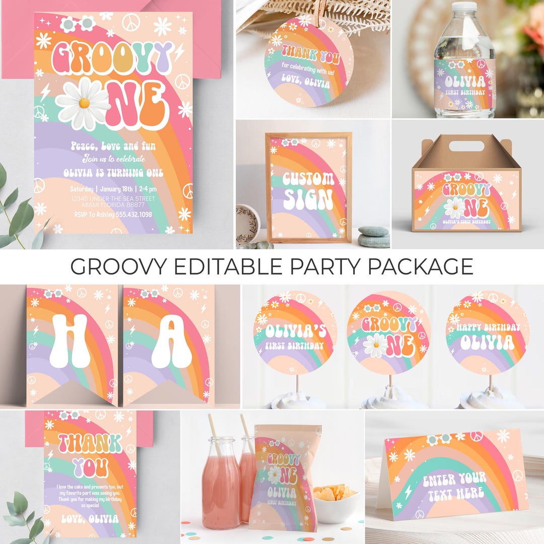 EDITABLE Groovy ONE Birthday Package First Birthday Groovy Party ...