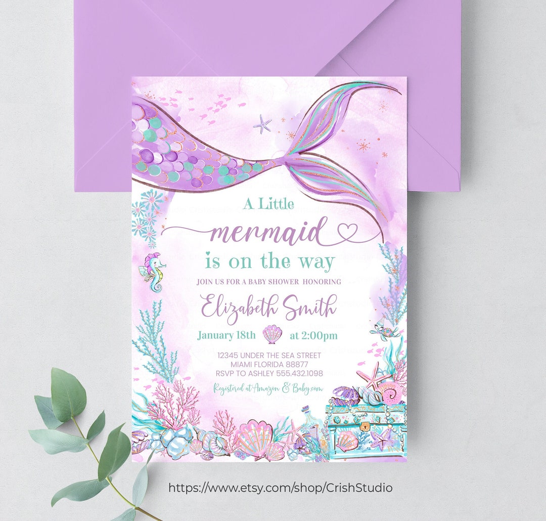 Editable Mermaid Baby Shower Invitation Baby Shower Invites Girl Baby ...
