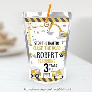 Editable Construction Chip Bag Label Template Dump Truck Party Labels ...