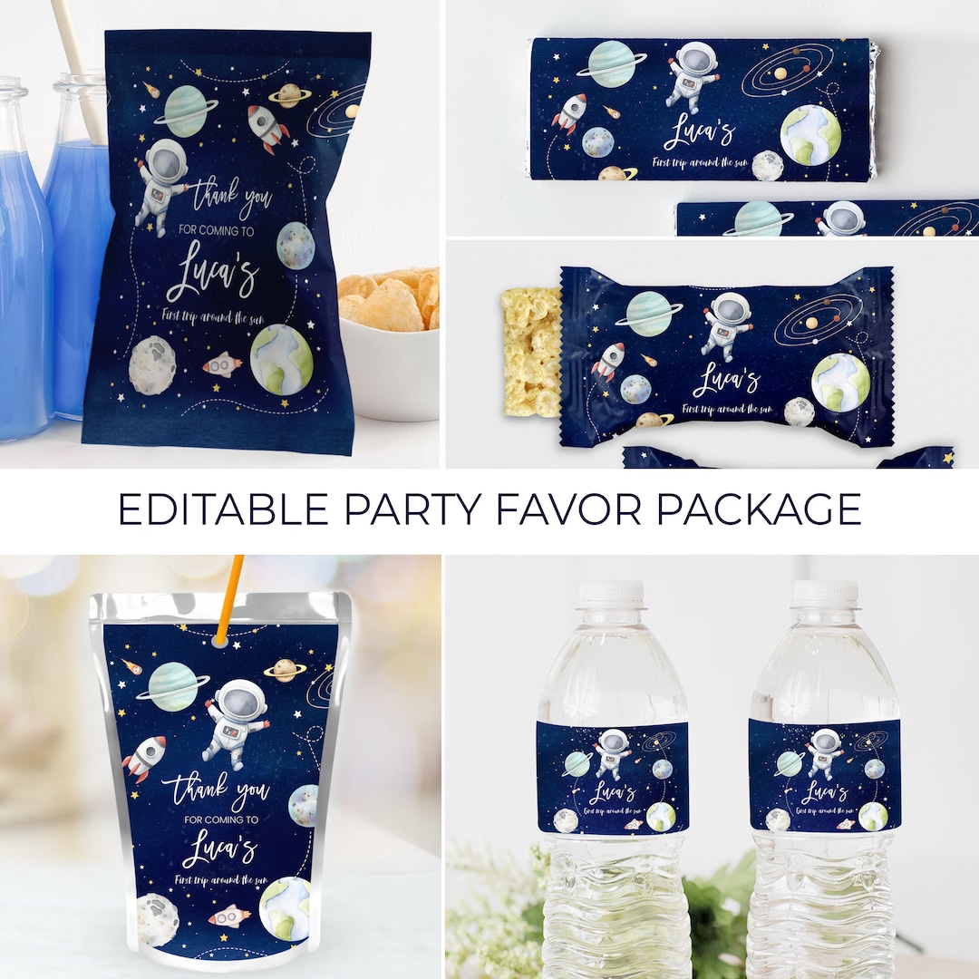 EDITABLE First Trip Around the Sun Party Favor Birthday Package Space ...