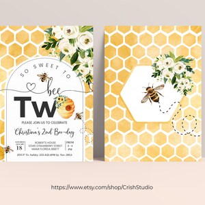Editable Bee Birthday Card Bee Theme Bee Party Birthday Card 2nd ...