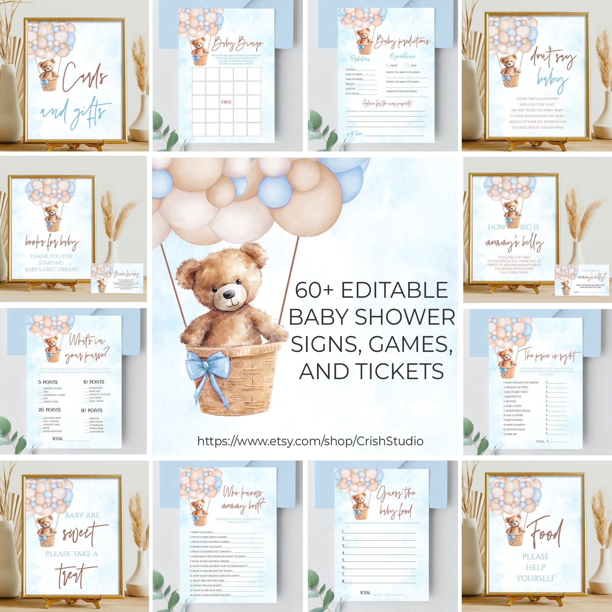 EDITABLE Teddy Bear Baby Shower Game Baby Shower Games We Can Bearly ...