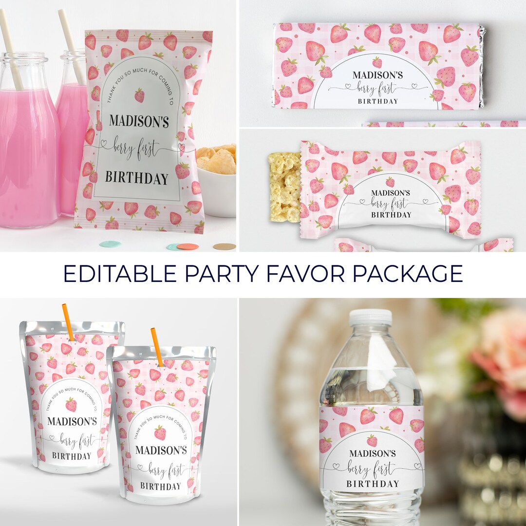 Berry First Party Favors Package Strawberry Birthday Editable Birthday ...