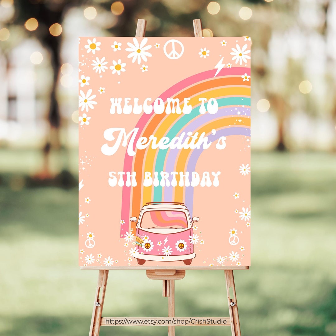 EDITABLE Groovy Birthday Welcome Sign Five is a Vibe Groovy Decorations ...