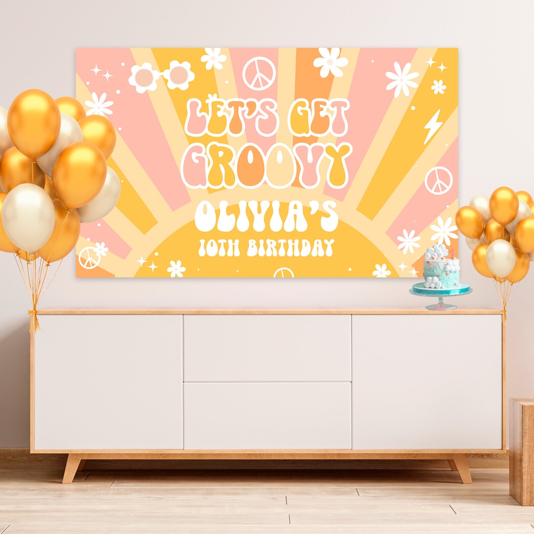 Groovy Birthday Backdrop Two Groovy Editable Groovy One Birthday Five ...