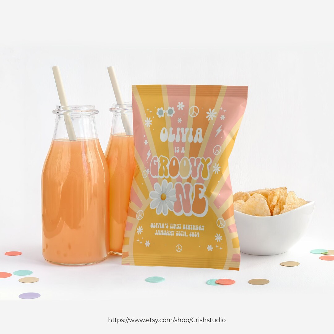 EDITABLE Groovy ONE Chip Bag First Birthday Groovy Party Printable Chip ...