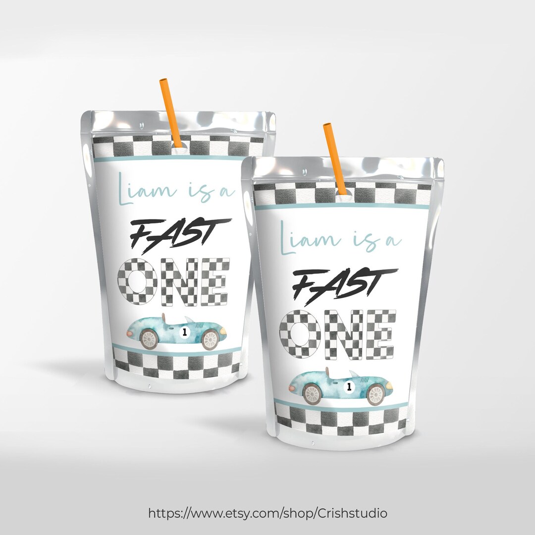 EDITABLE Fast One Juice Label Fast One Birthday Juice Pouch Labels Race ...