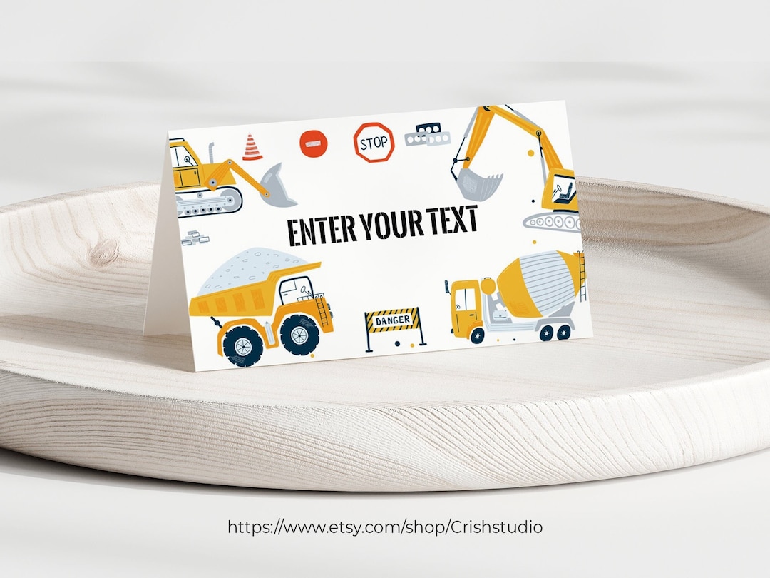 Editable Construction Fold Over Food Labels Dump Truck Digger Excavator ...