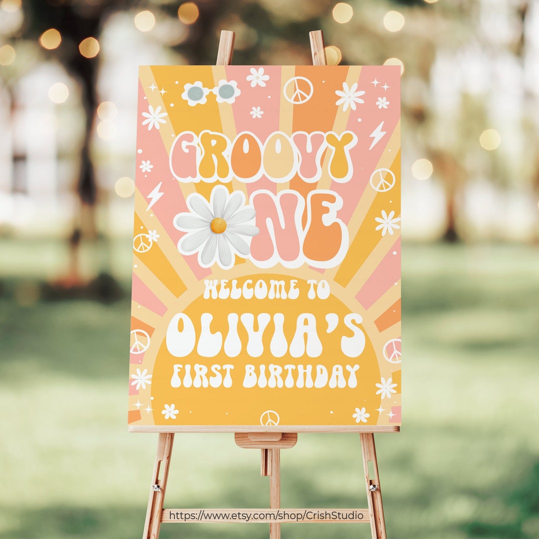 EDITABLE Groovy ONE Welcome Sign First Birthday Groovy Party Birthday ...