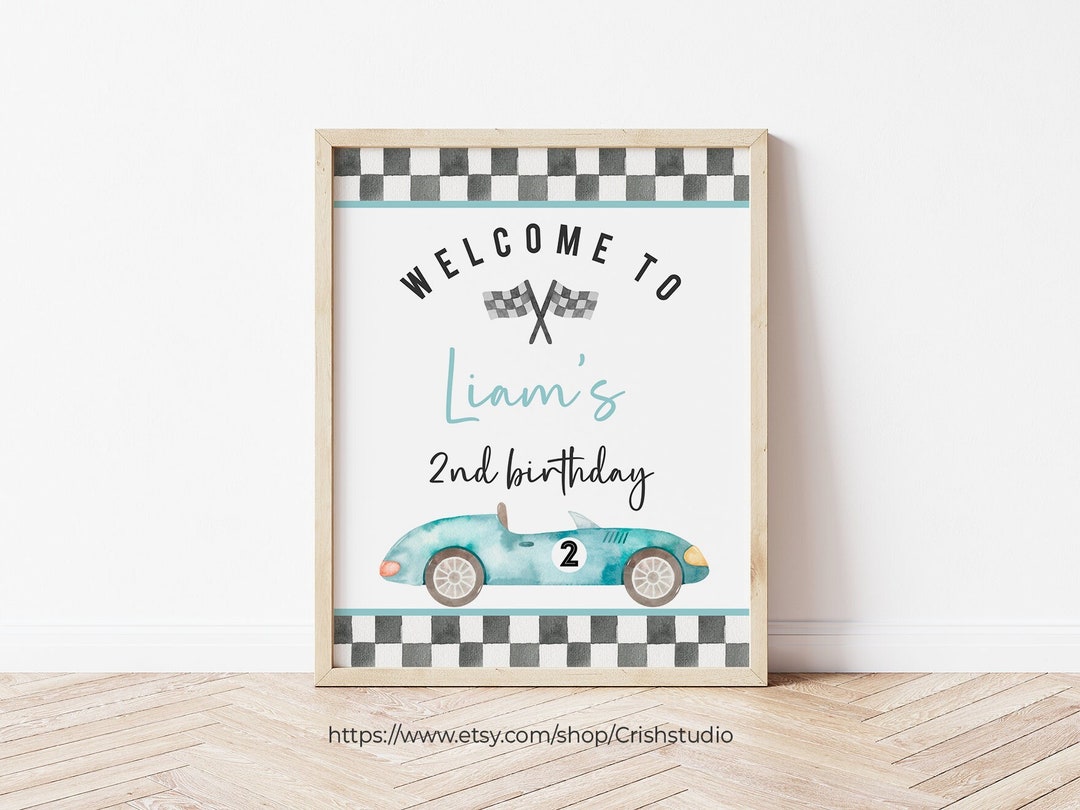 EDITABLE TWO Fast Birthday Party Signs Racecar Welcome Sign Decorations ...