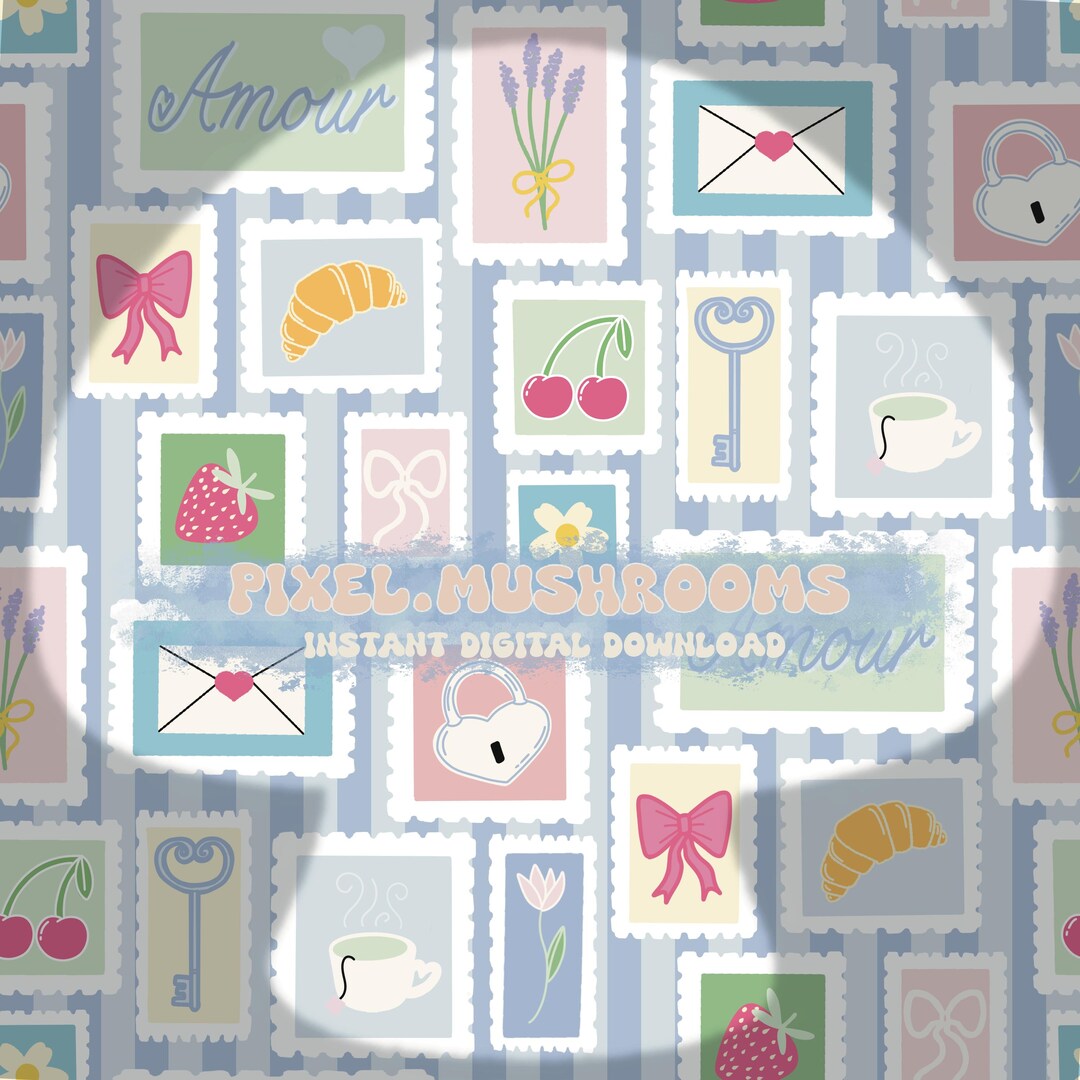 Cute Coquette Stamp Gallery Wall Valentines Day Seamless Digital File ...