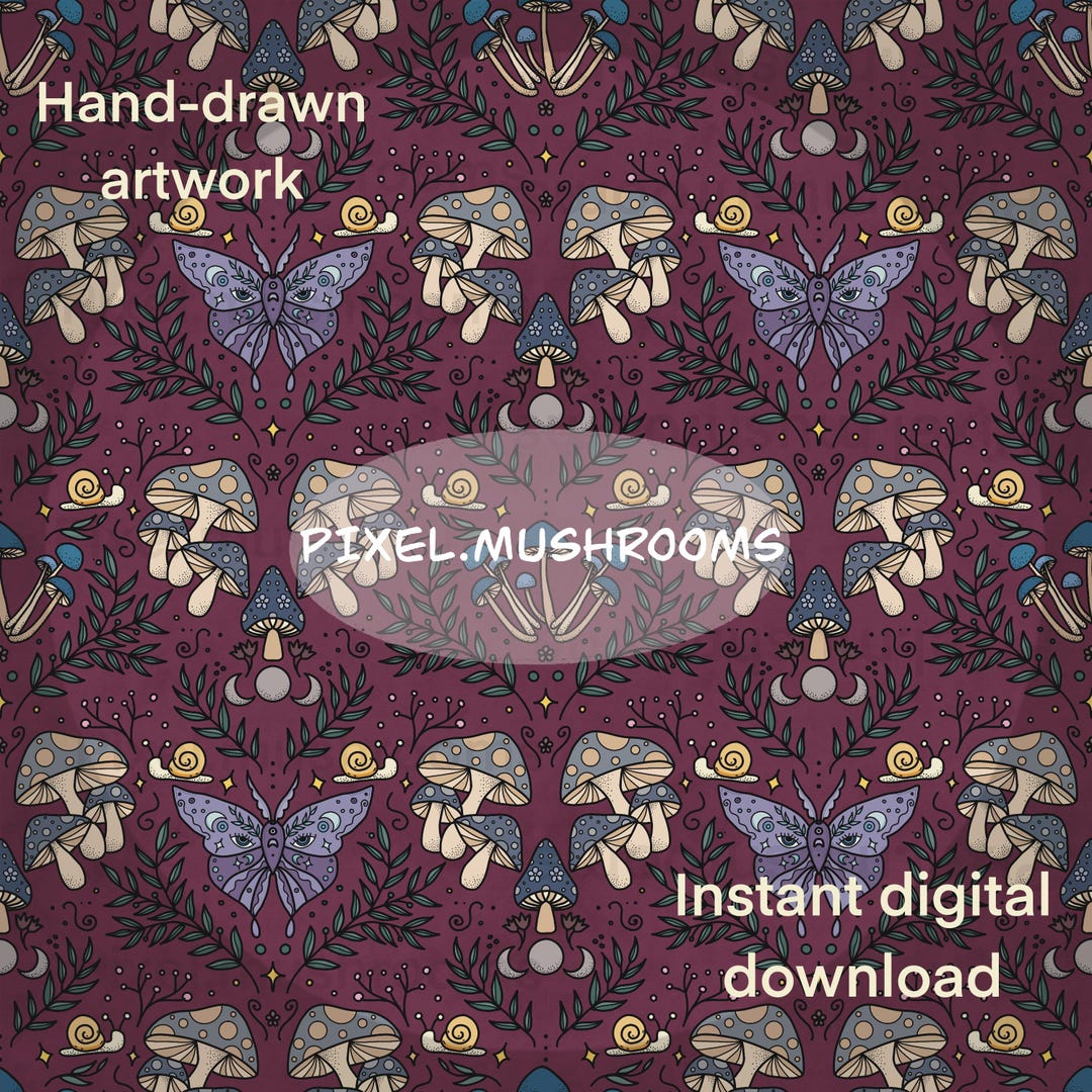 Witchy Moth and Mushroom Seamless Digital File Seamless Pattern ...