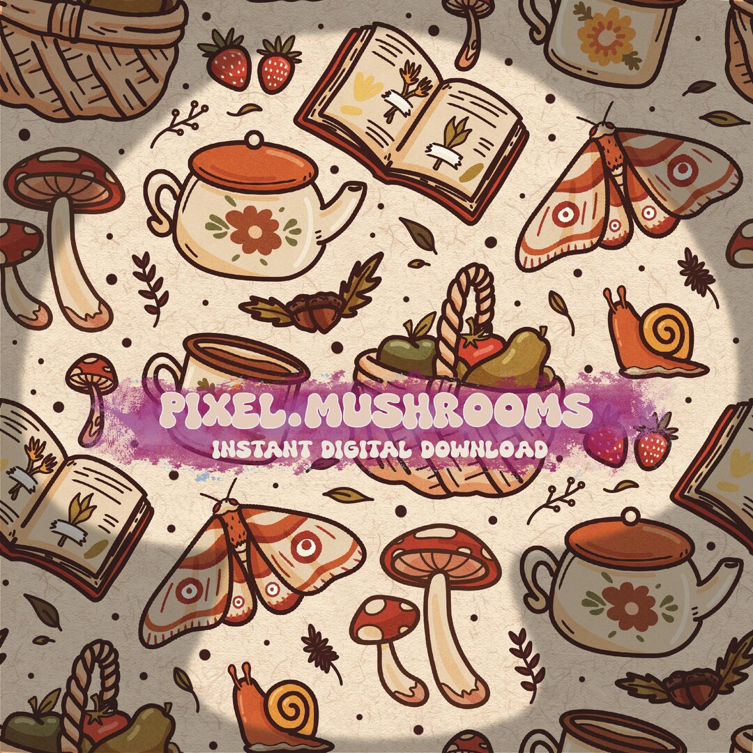 Cottagecore Garden Tea Party Vintage Merry Mushroom Inspired Seamless ...