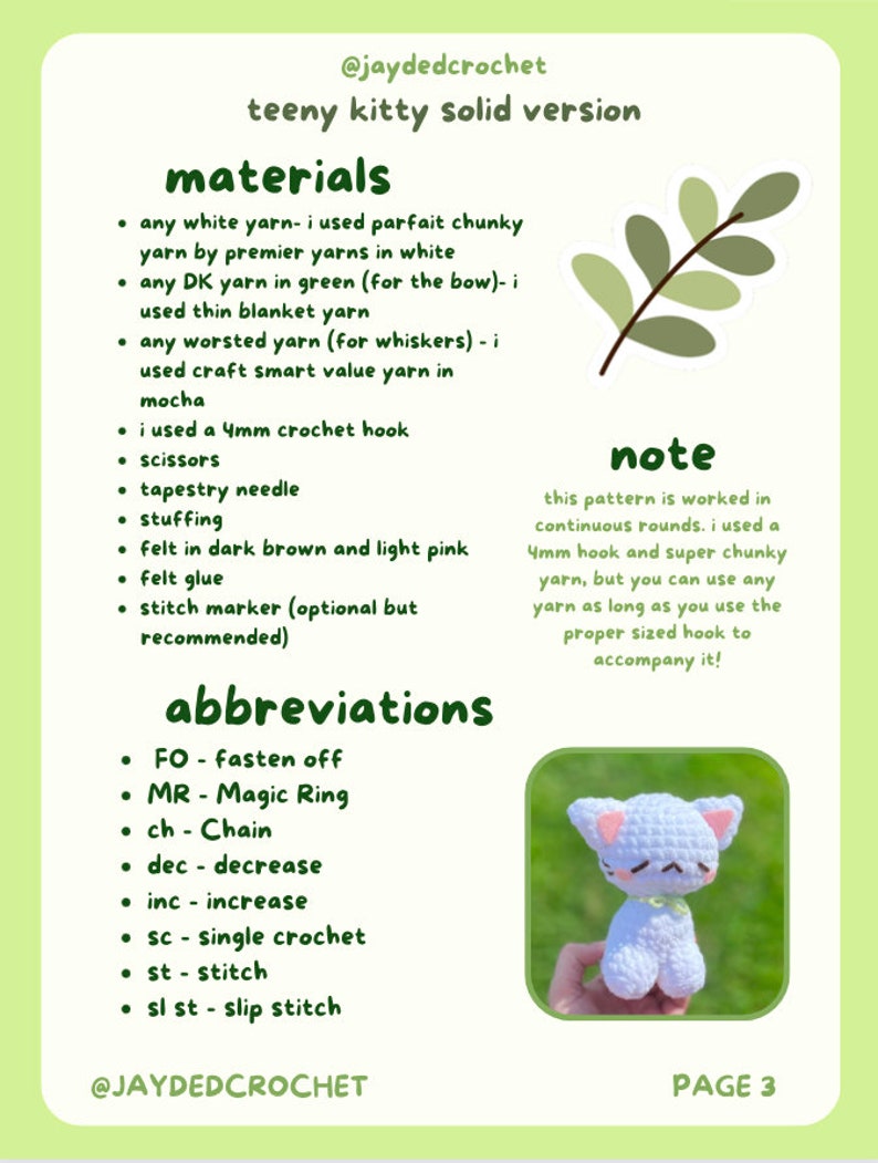 Teeny Kitty Crochet Pdf Downloadable Pattern Amigurumi Cat Plushie - Etsy