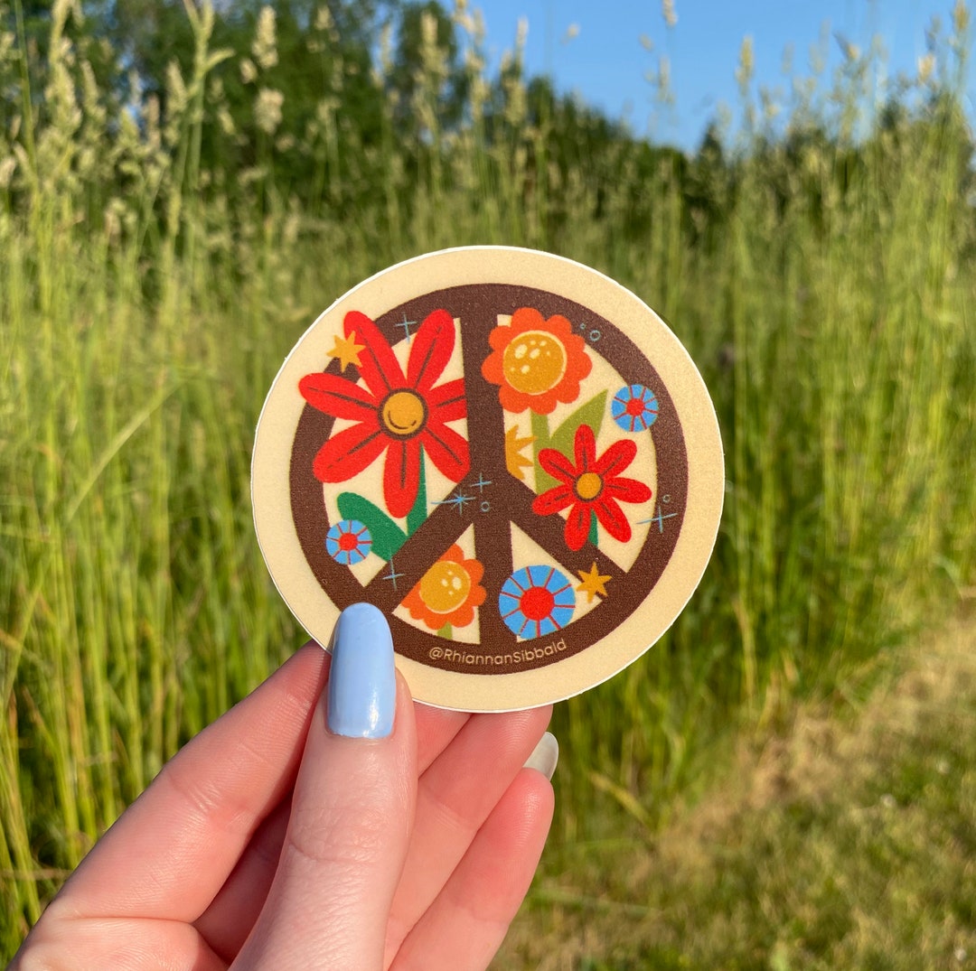 Peace Sign Flowers Weatherproof Vinyl Sticker - Etsy