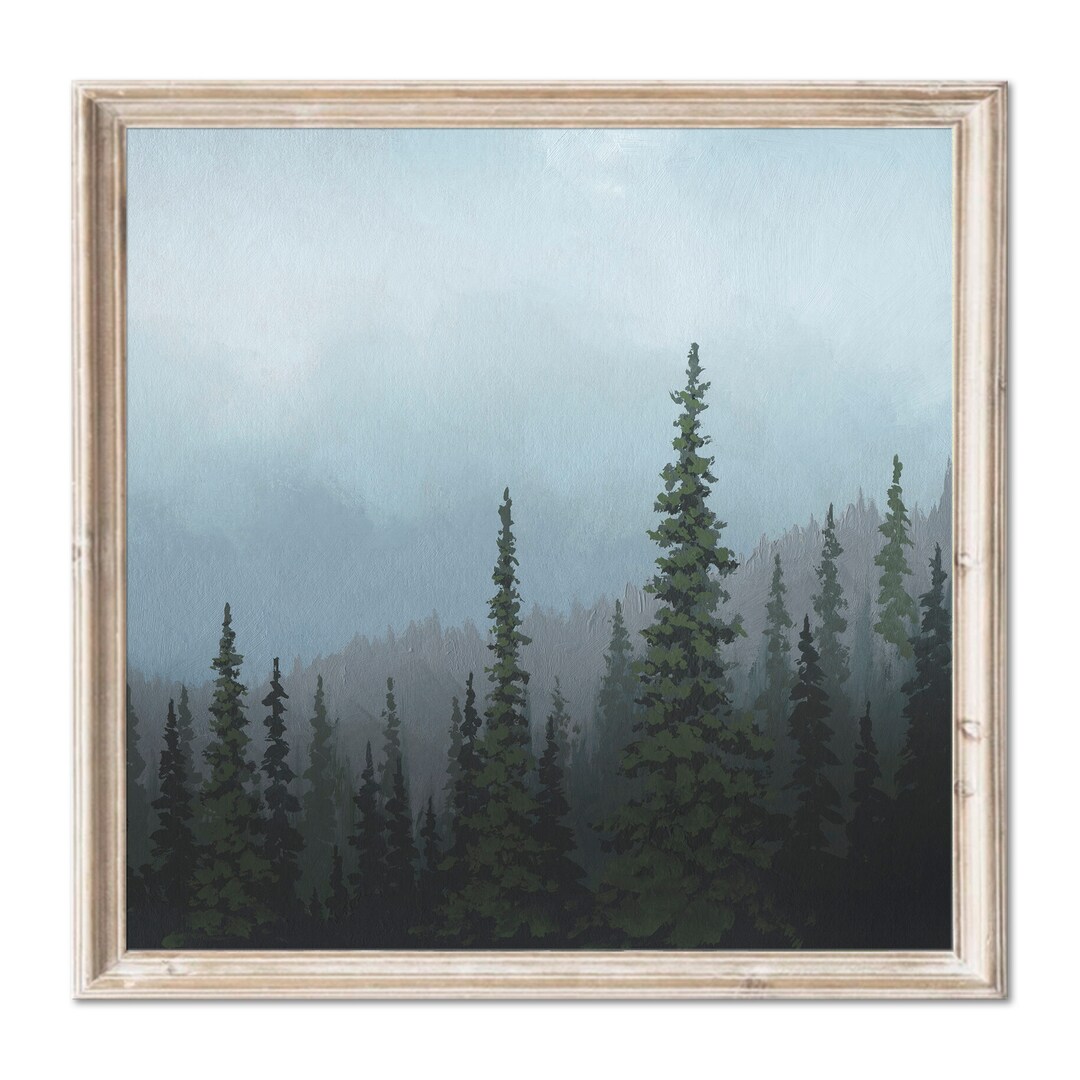 Evergreen Trees Art Print Mountain Forest Oil Painting Pine - Etsy