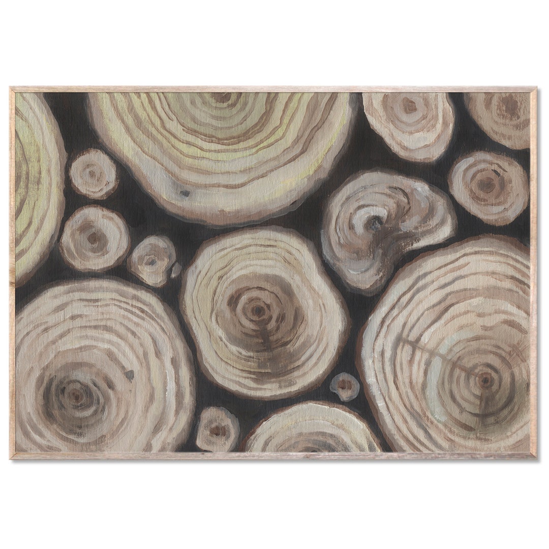 Wood Tree Rings Art Print Wood Slice Oil Painting Oak Tree Rings Poster ...