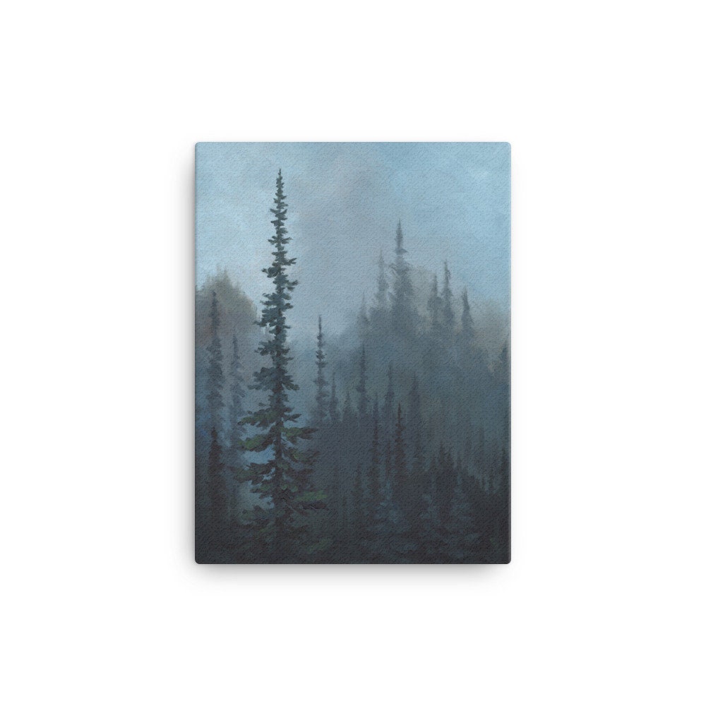 Evergreen Trees Art Print on Canvas Mountain Forest Oil Painting Pine ...