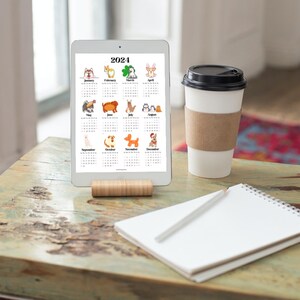 2024 Yearly Calendar / 2024 Year at a Glance Calendar / Dog Themed ...