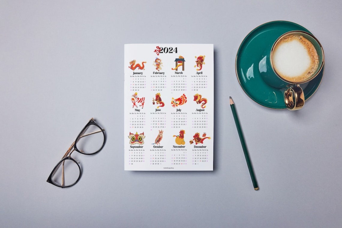 2024 Yearly Calendar / 2024 Year at a Glance Calendar / Year of the ...