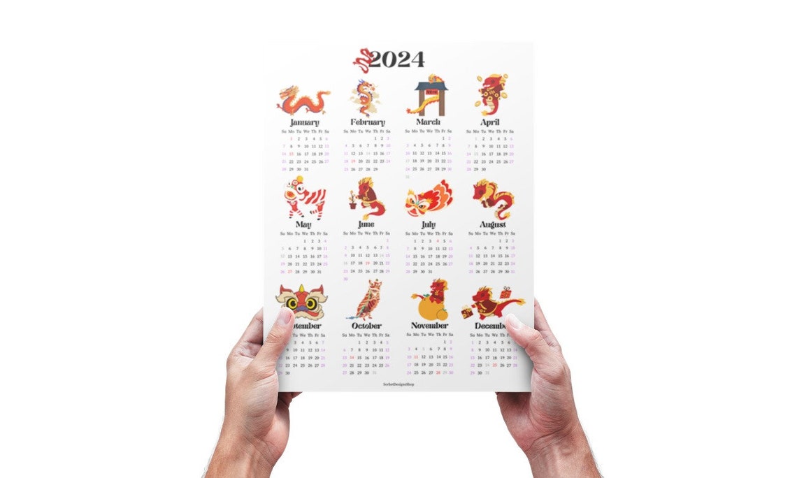 2024 Yearly Calendar / 2024 Year at a Glance Calendar / Year of the ...