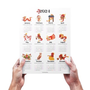 2024 Yearly Calendar / 2024 Year at a Glance Calendar / Year of the ...