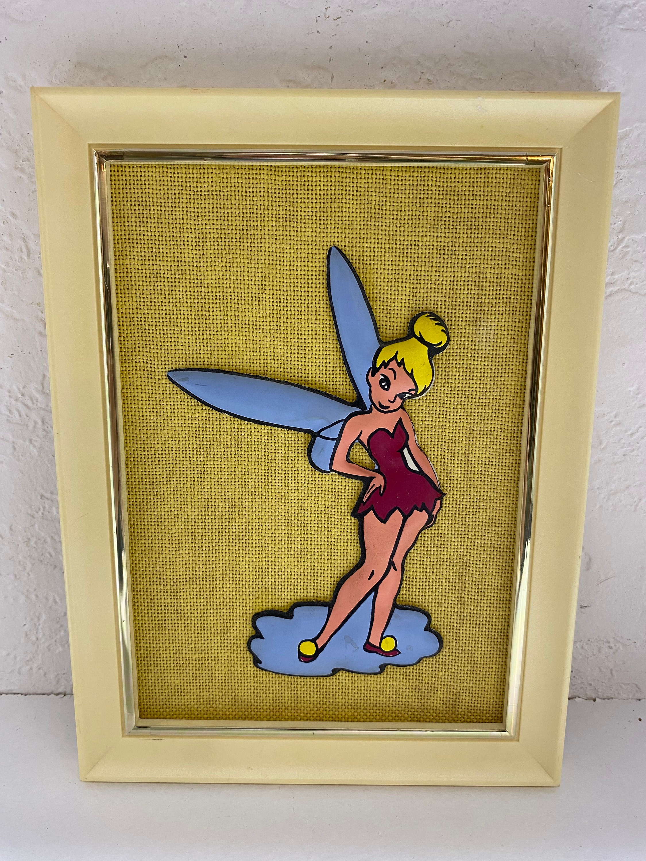 Vintage 1960s Tinkerbell Puff Art With Burlap - Etsy