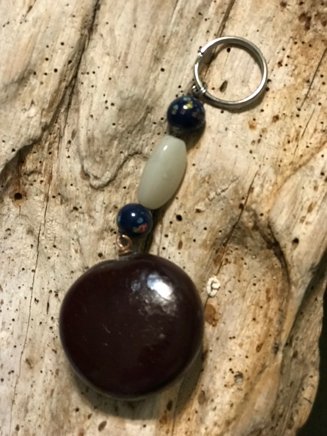 Genuine Sea Heart Keychain With Onyx and Porcelain Beads - Etsy