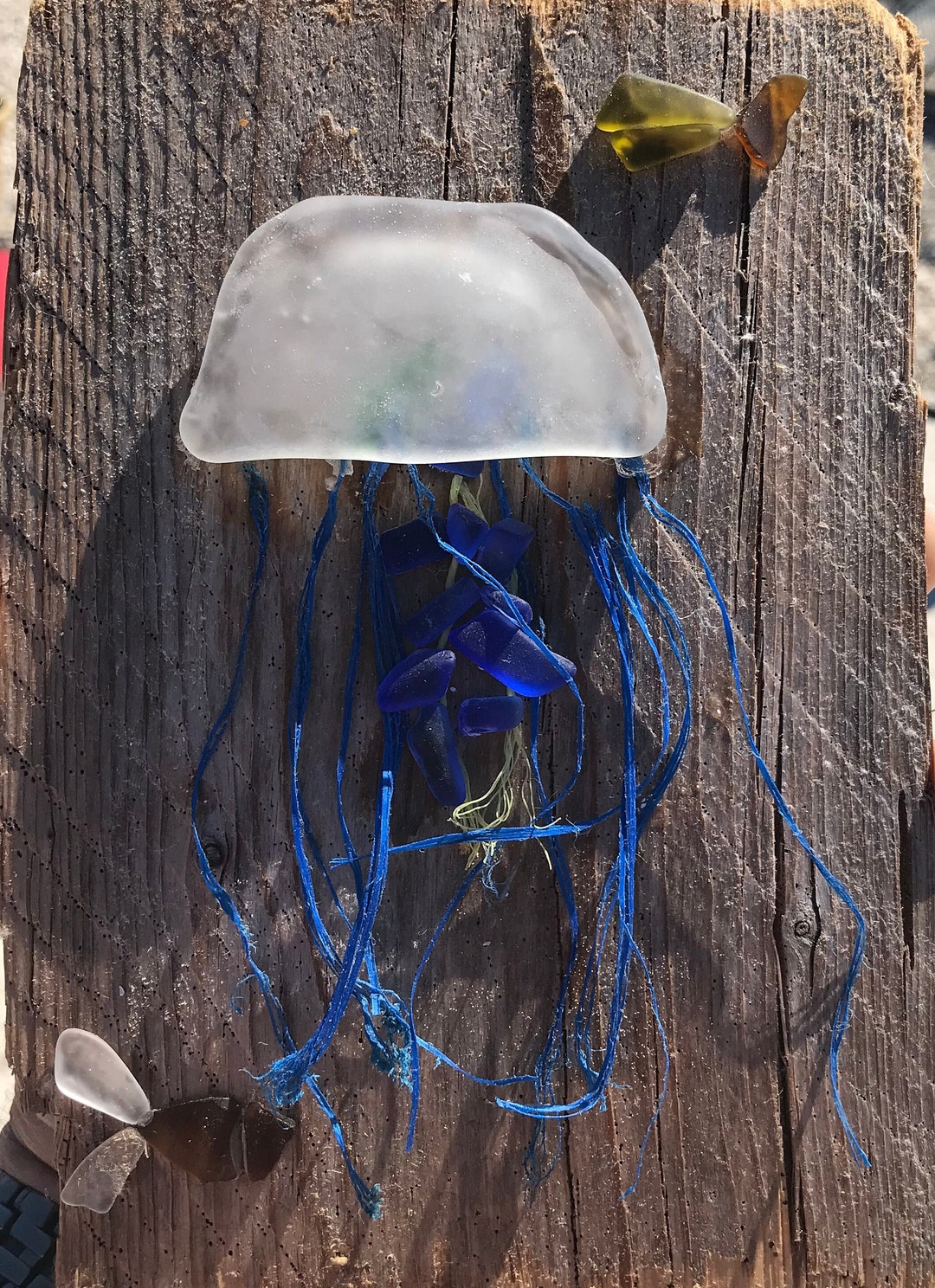 Jellyfish Sea Glass Collage Made With Rope and Drift Lumber - Etsy